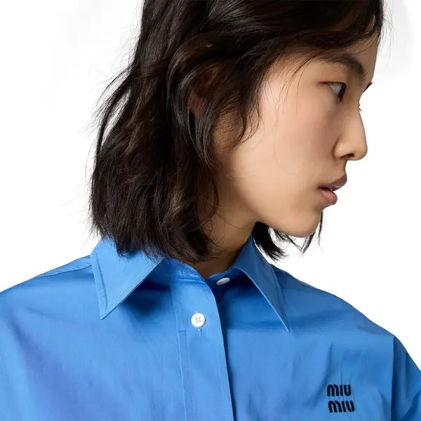 Miu Miu Poplin Embroidered Logo Boxy Fit Shirt