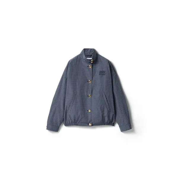 Miu Miu Checked Technical Fabric Blouson Jacket - Navy