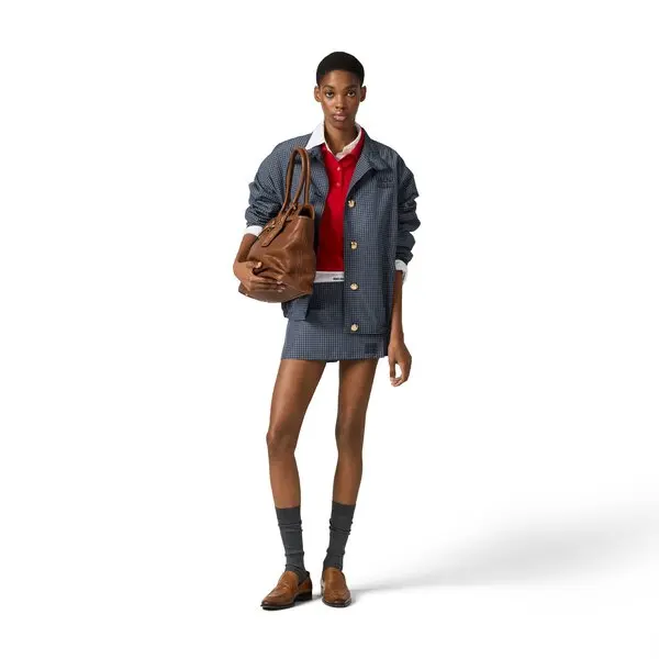 Miu Miu Checked Technical Fabric Blouson Jacket - Navy