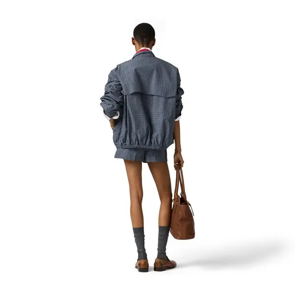 Miu Miu Checked Technical Fabric Blouson Jacket - Navy