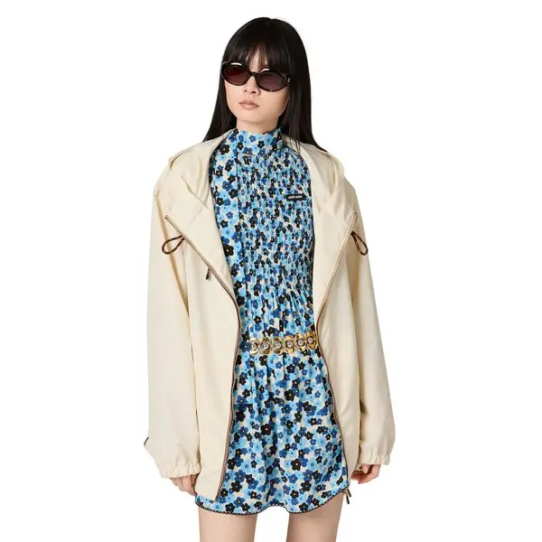 Miu Miu Technical Fabric Blouson Jacket With Drawstring Hood - Vanilla