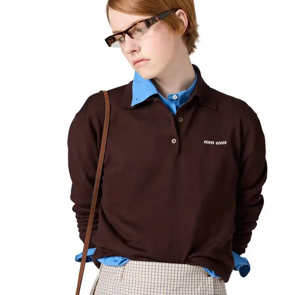 Miu Miu Wool Knit Polo Shirt - Cocoa Brown