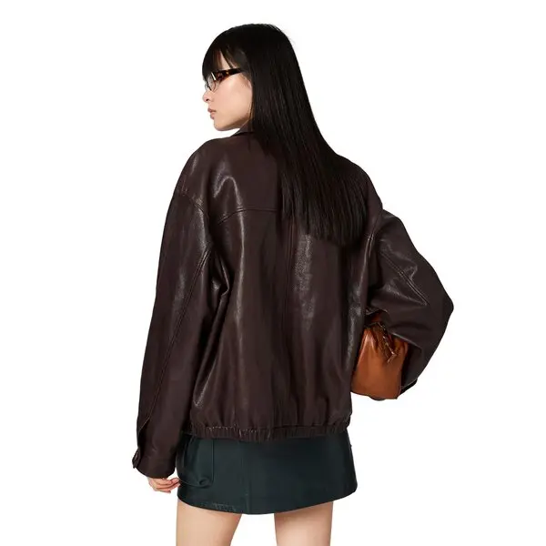 Miu Miu Leather Blouson Jacket - Dark Brown