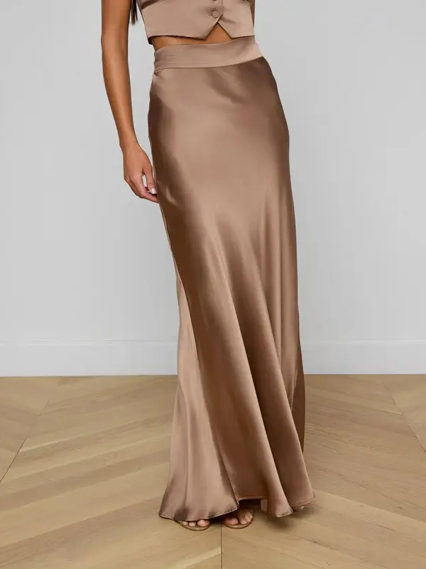 L'Agence Ryker Silk Maxi Skirt - Portabella