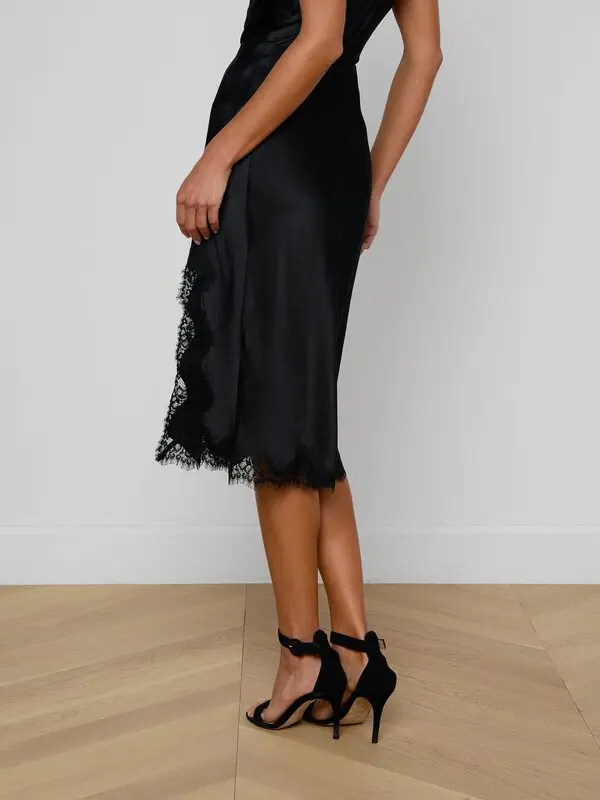 L'Agence Silk Lace Midi Skirt
