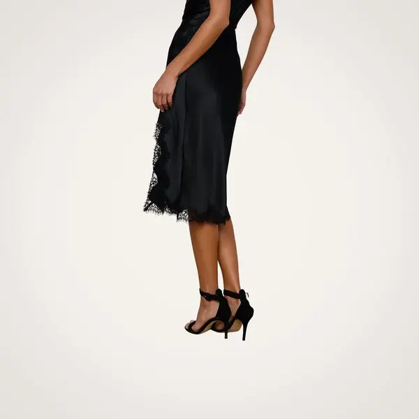 L'Agence Silk Lace Midi Skirt - Black