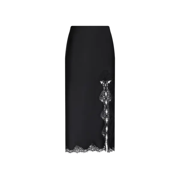 L'Agence Silk Lace Midi Skirt - Black