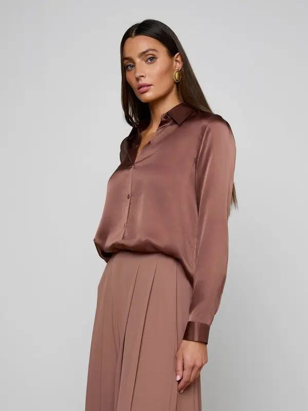 L'Agence Tyler Silk Blouse Top - Light Mink