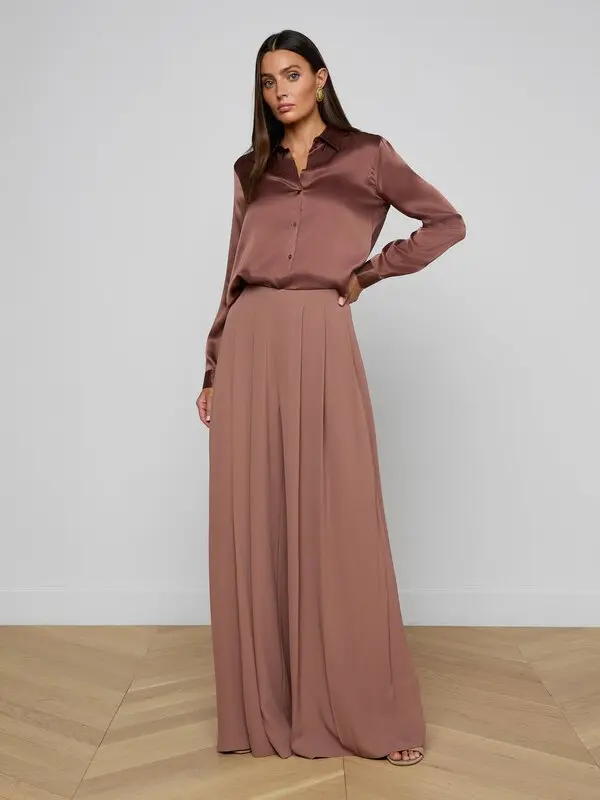 L'Agence Tyler Silk Blouse Top - Light Mink