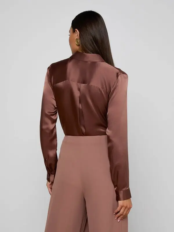 L'Agence Tyler Silk Blouse Top - Light Mink