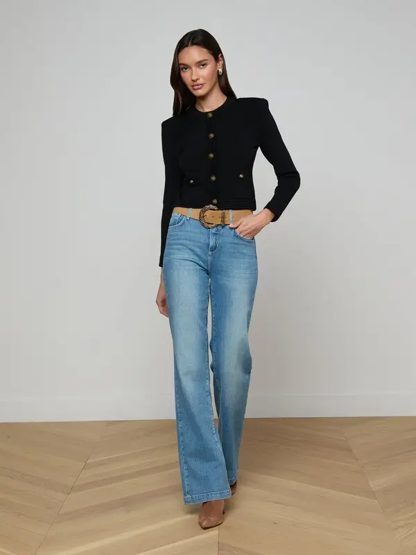 L'Agence Patsy Cropped Cardigan - Black/gold