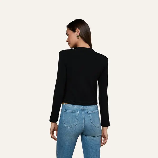 L'Agence Patsy Cropped Cardigan - Black/gold
