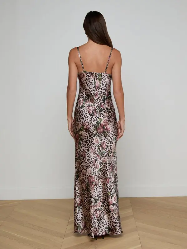 L'Agence Sayla Silk Gown - Multi Large Rose Cheetah