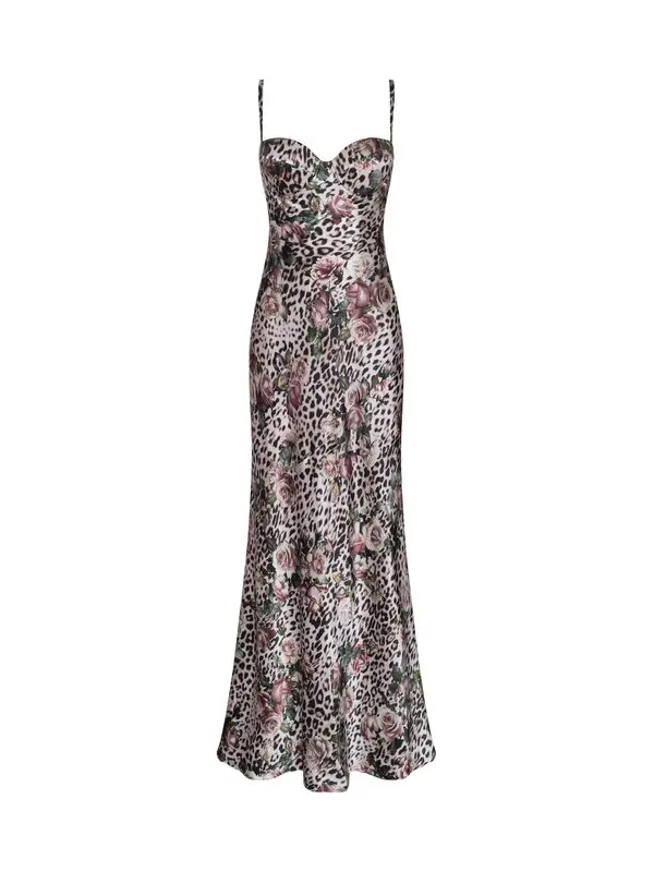 L'Agence Sayla Silk Gown - Multi Large Rose Cheetah