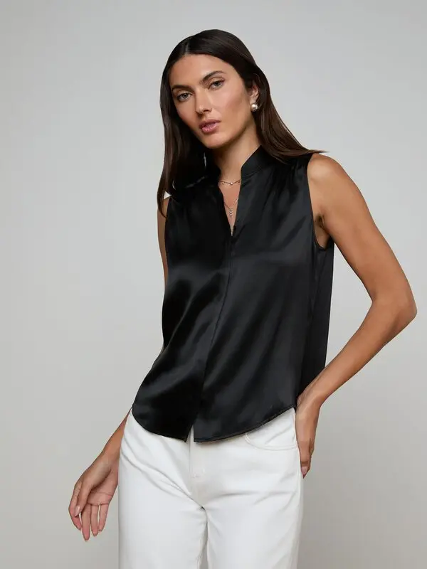 L'Agence Phoebe Silk Sleeveless Top - Black