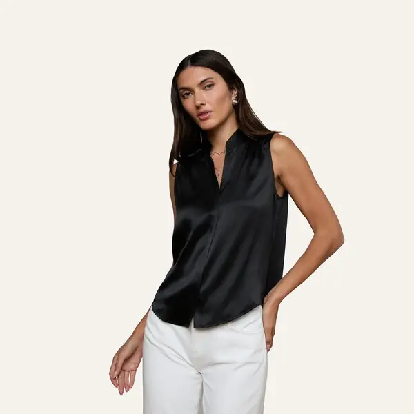 L'AGENCE Phoebe Silk Sleeveless Top - Black