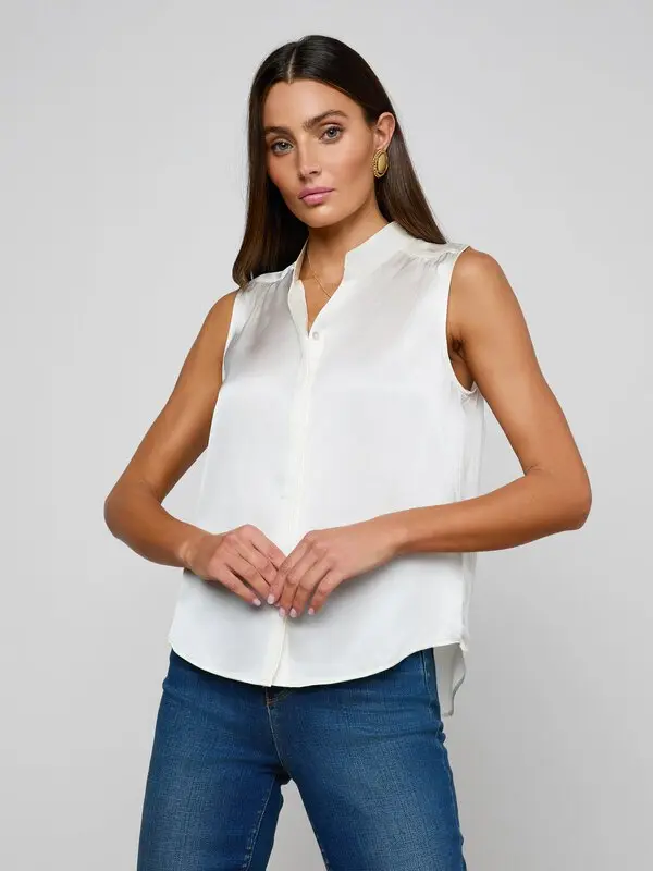L'Agence Phoebe Sleeveless Silk Blouse - Ivory