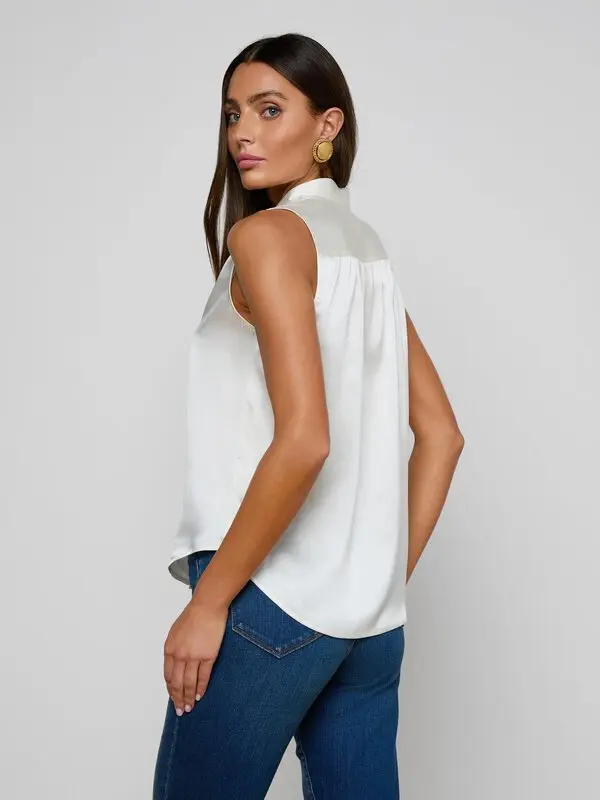 L'Agence Phoebe Sleeveless Silk Blouse - Ivory