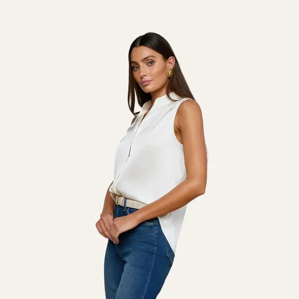 L'Agence Phoebe Sleeveless Silk Blouse - Ivory