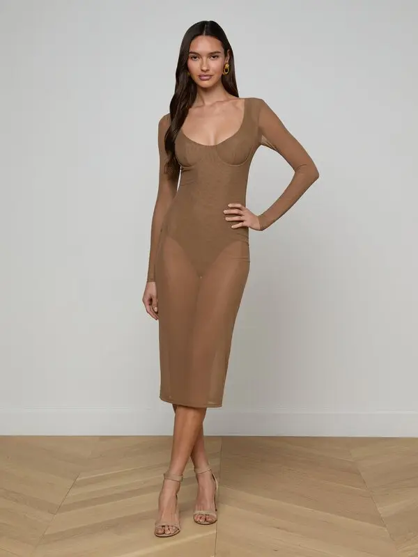 L'Agence Sorella Mesh Midi Dress