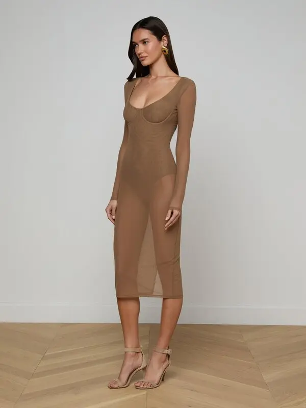 L'Agence Sorella Mesh Midi Dress