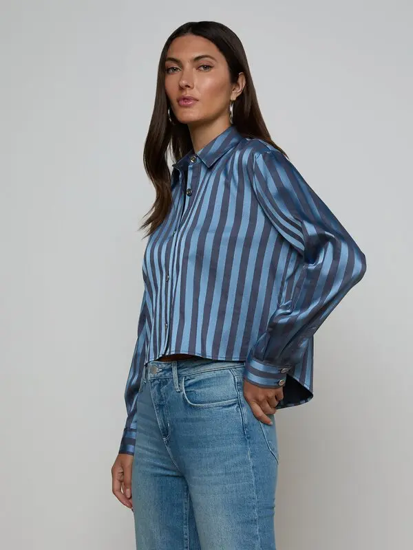 L'Agence Cosette Satin Shirt - Blue Multi Stripe