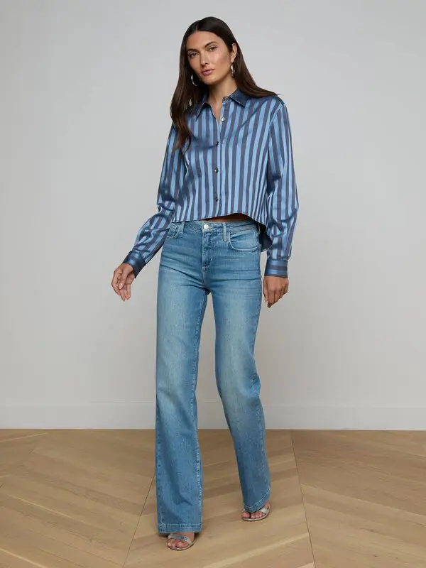 L'Agence Cosette Satin Shirt - Blue Multi Stripe
