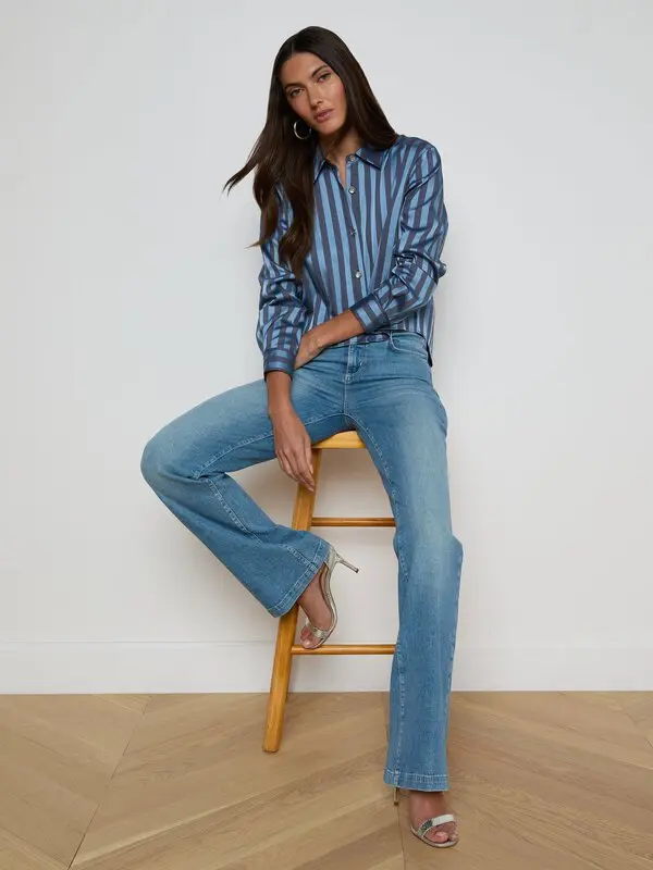 L'Agence Cosette Satin Shirt - Blue Multi Stripe