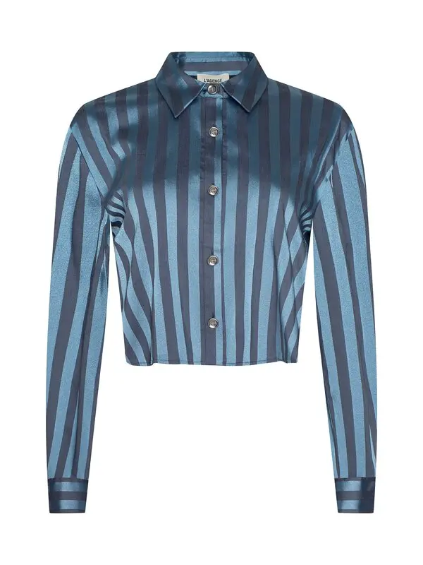 L'Agence Cosette Satin Shirt - Blue Multi Stripe