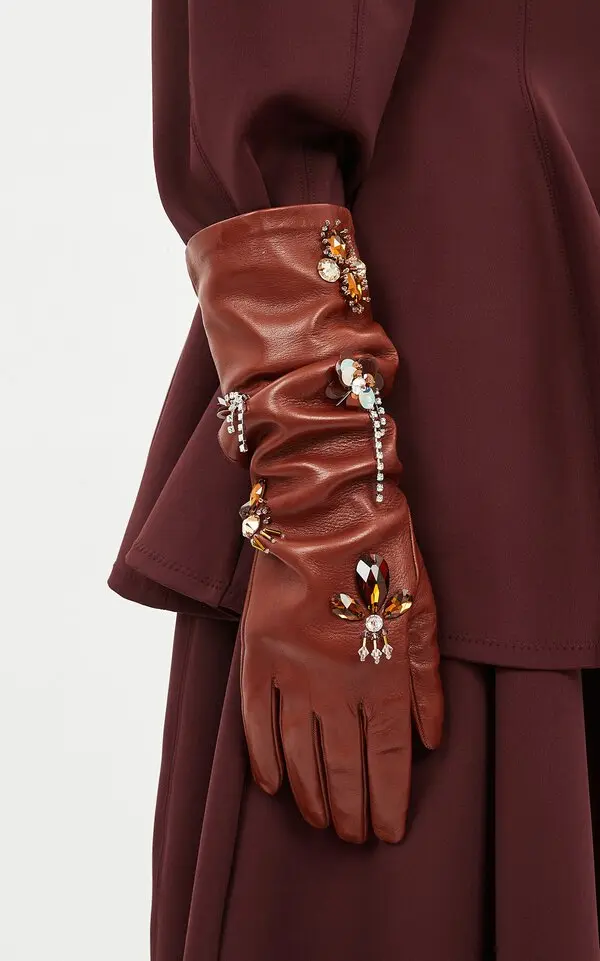 Ulla Johnson X Swarovski Laetitia Leather Gloves - Orange