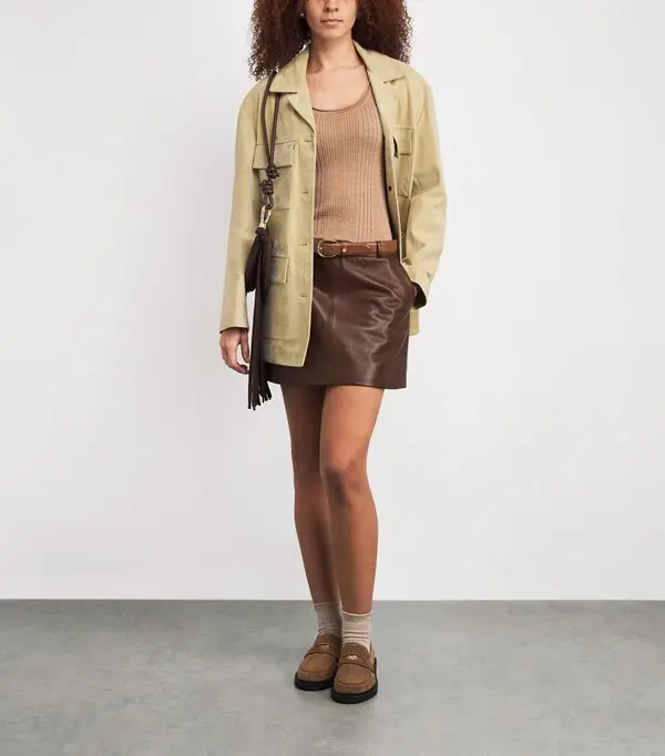FRAME Leather Mini Skirt - Brown