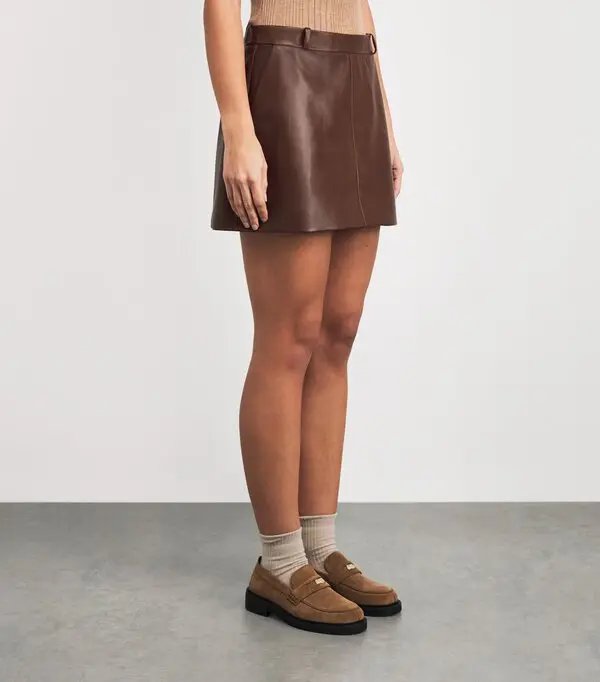 FRAME Leather Mini Skirt - Brown