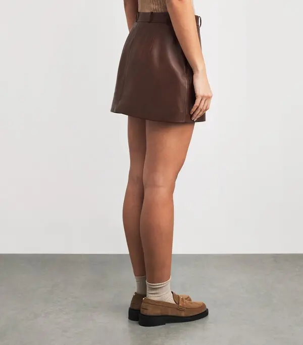 FRAME Leather Mini Skirt - Brown