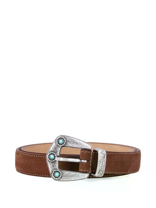 FABRIZIO MANCINI Turquoise-embellished Belt - Brown