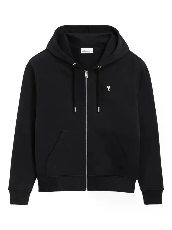 AMI Paris De Coeur Zip-up Hoodie - Black