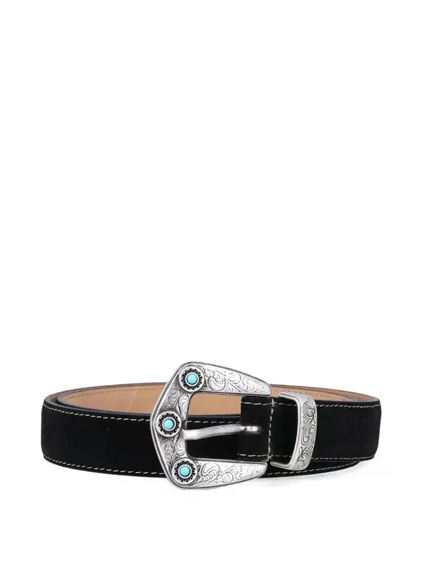 FABRIZIO MANCINI Turquoise-embellished Leather Belt - Black
