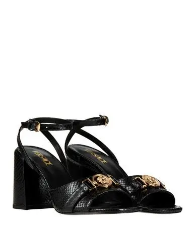 Versace Snakeskin-print Embellished Calfskin Sandals - Black
