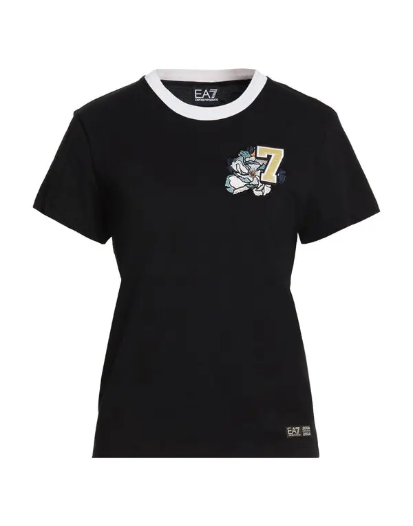 EA7 Embroidered Cotton T-shirt - Black