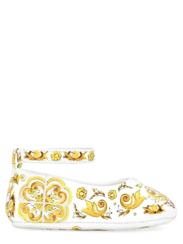 Dolce & Gabbana Printed Ballerinas With Ankle Strap - Yellow