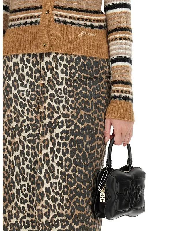 GANNI Striped Knit Cardigan - Beige