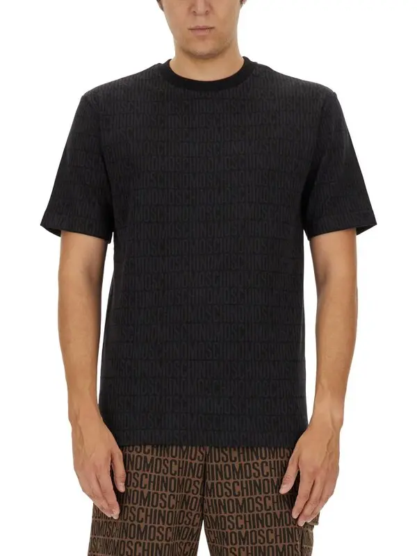 Moschino T Shirt With All Over Logo - Black