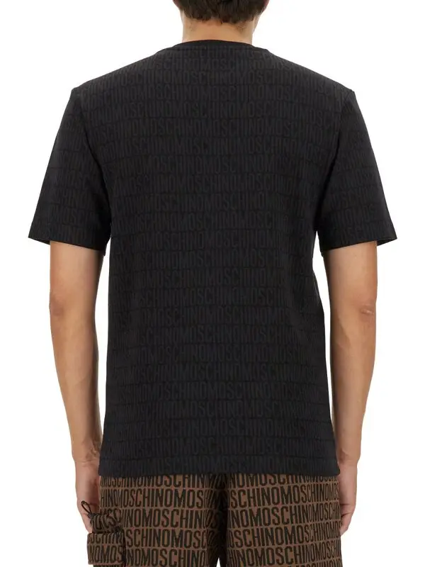 Moschino T Shirt With All Over Logo - Black