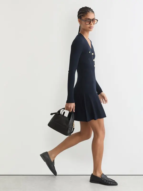 REISS Knitted Button-detail Mini Dress