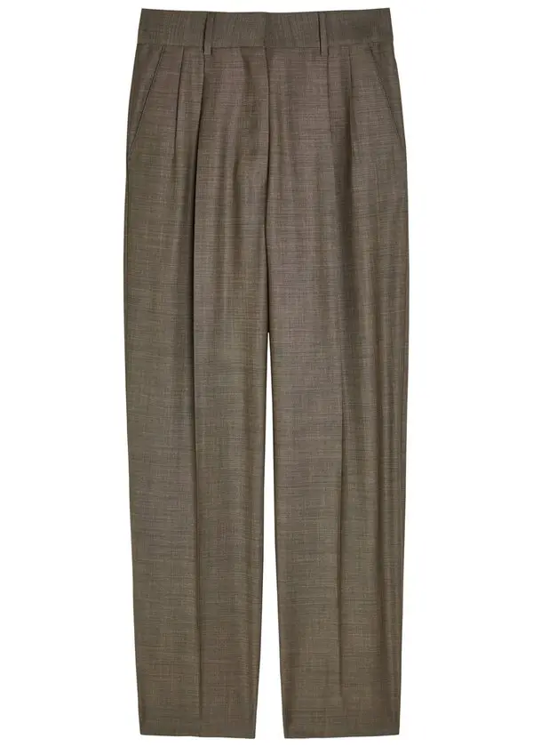 BLAZÉ MILANO Fox Pleated Straight-leg Wool-blend Trousers - Brown