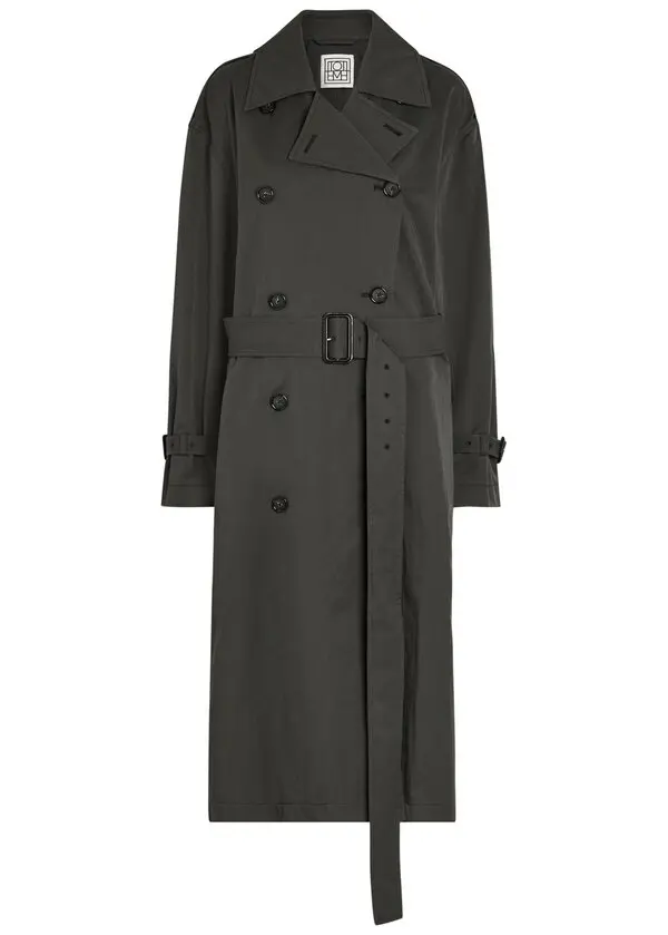 TOTEME Double-breasted Belted Cotton-blend Trench Coat - Black