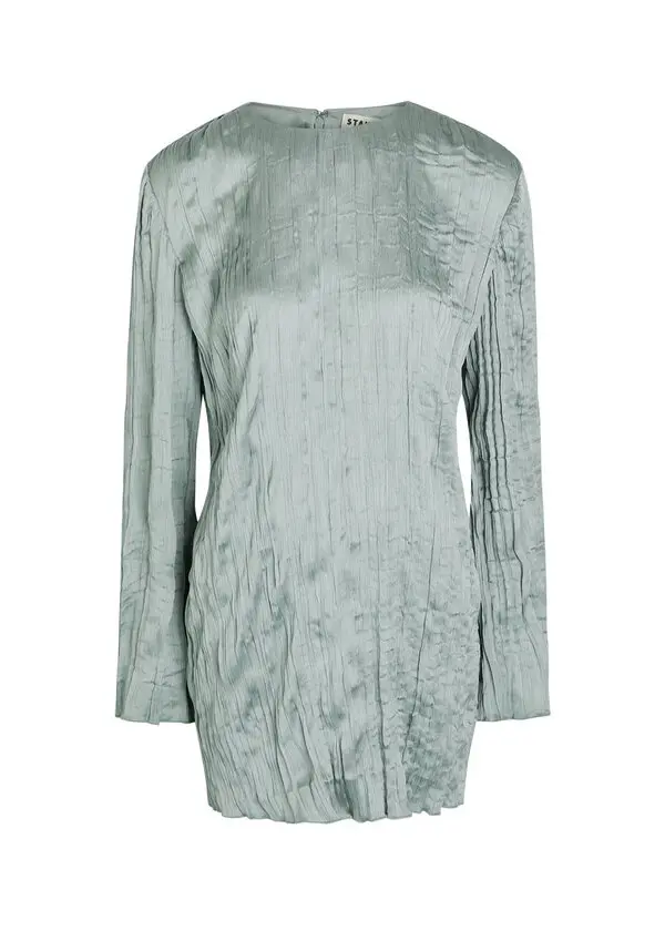 Staud Kona Plissé Mini Dress - Silver