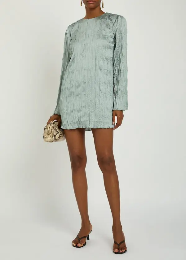 Staud Kona Plissé Mini Dress - Silver