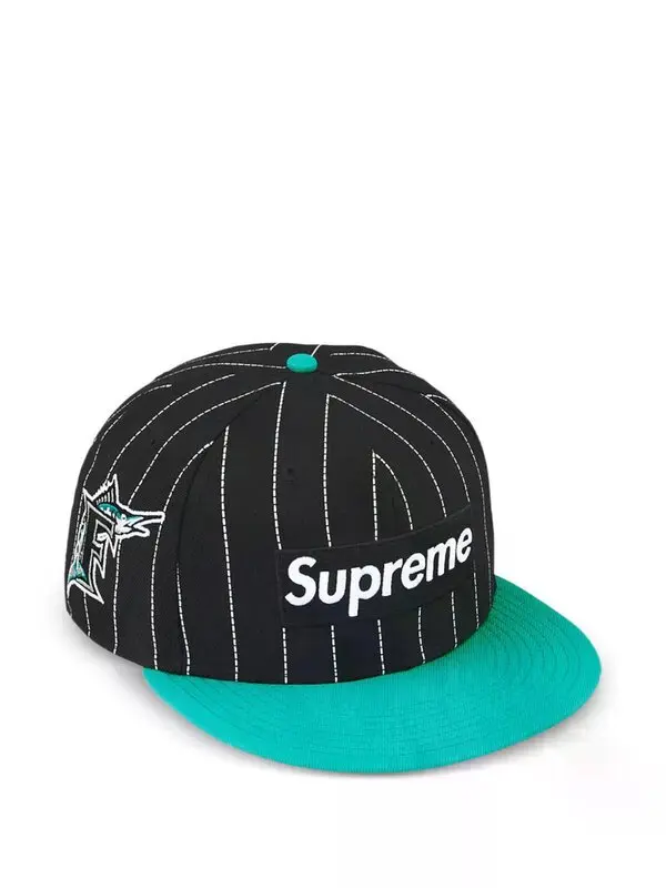 Supreme Mlb Teams Box Logo Striped Cap - Black