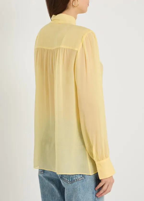 Alice + Olivia Thayer Tie Neck Georgette Blouse - Yellow