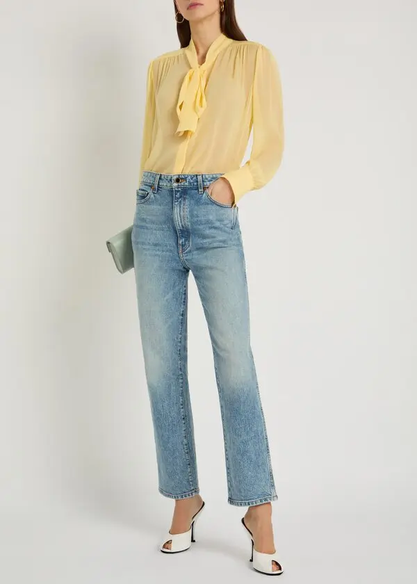 Alice + Olivia Thayer Tie Neck Georgette Blouse - Yellow